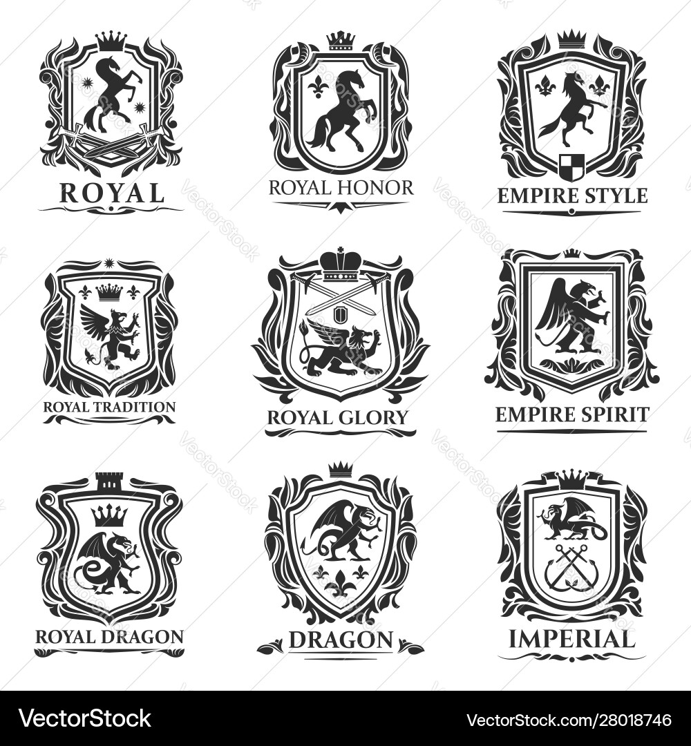 Royal heraldry shields heraldic animal creatures Vector Image