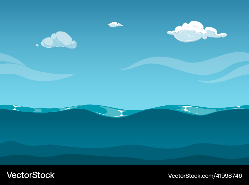 Sea landscape blue ocean waves on sky background Vector Image