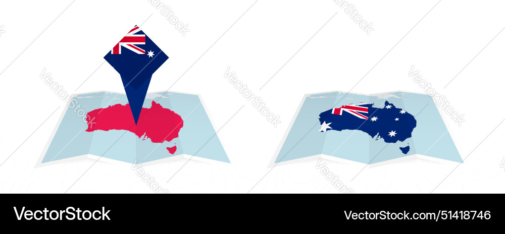 Two versions of an australia folded map one with Vector Image