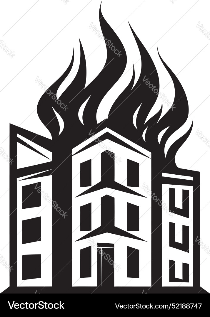 Disaster response building on fire black logo Vector Image