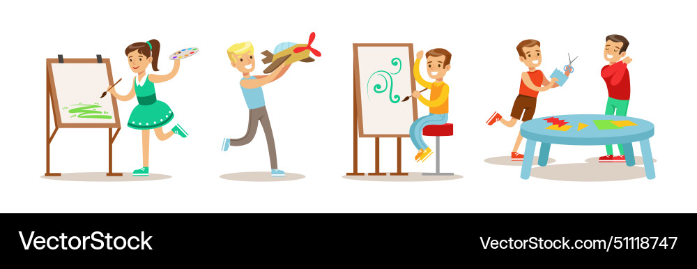 Talented children enjoy creative hobby Royalty Free Vector