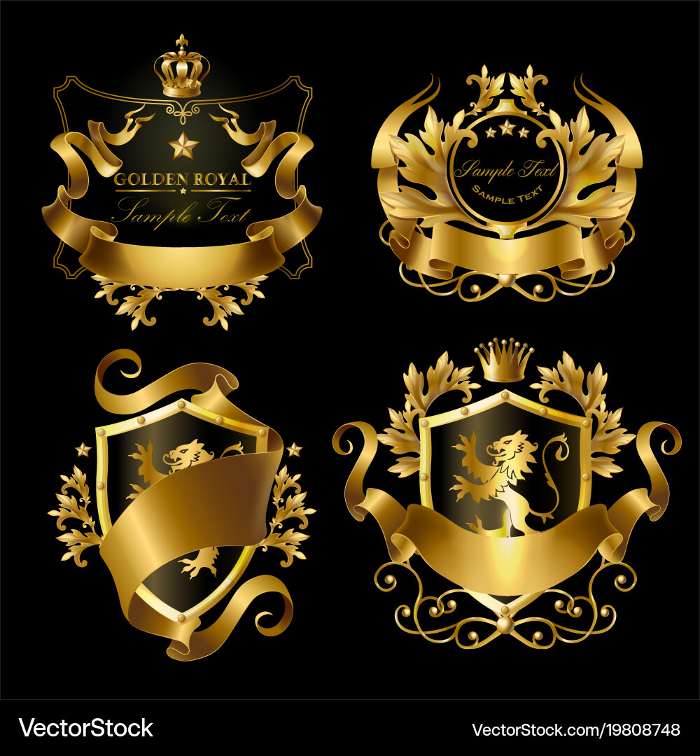 Golden royal stickers with crowns shields Vector Image