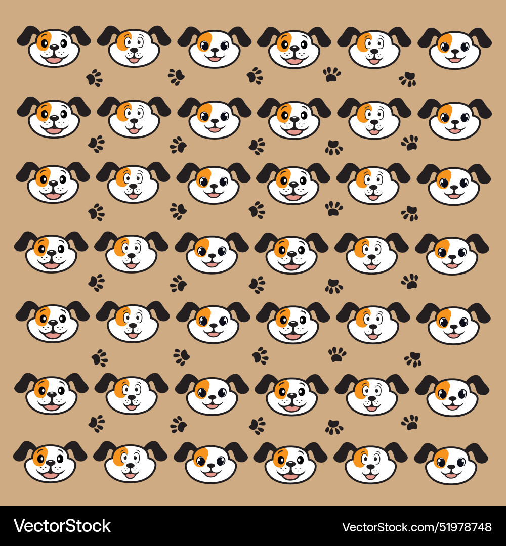 Seamless cute dog and paw pattern Royalty Free Vector Image