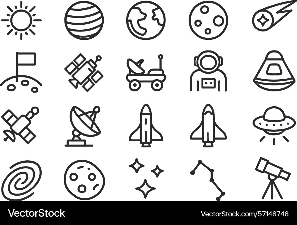 Space-themed line icons Royalty Free Vector Image