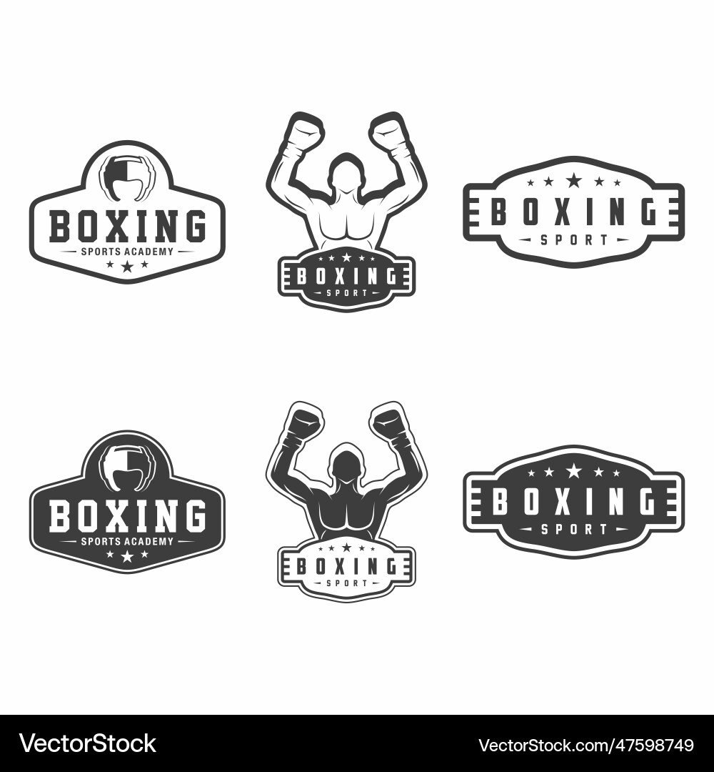 Box Club Emblem Set Turnier Logo Lizenzfreies Vektorbild