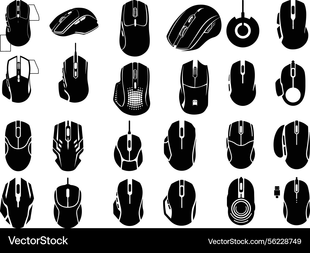 Computer mouse silhouette icon set Royalty Free Vector Image
