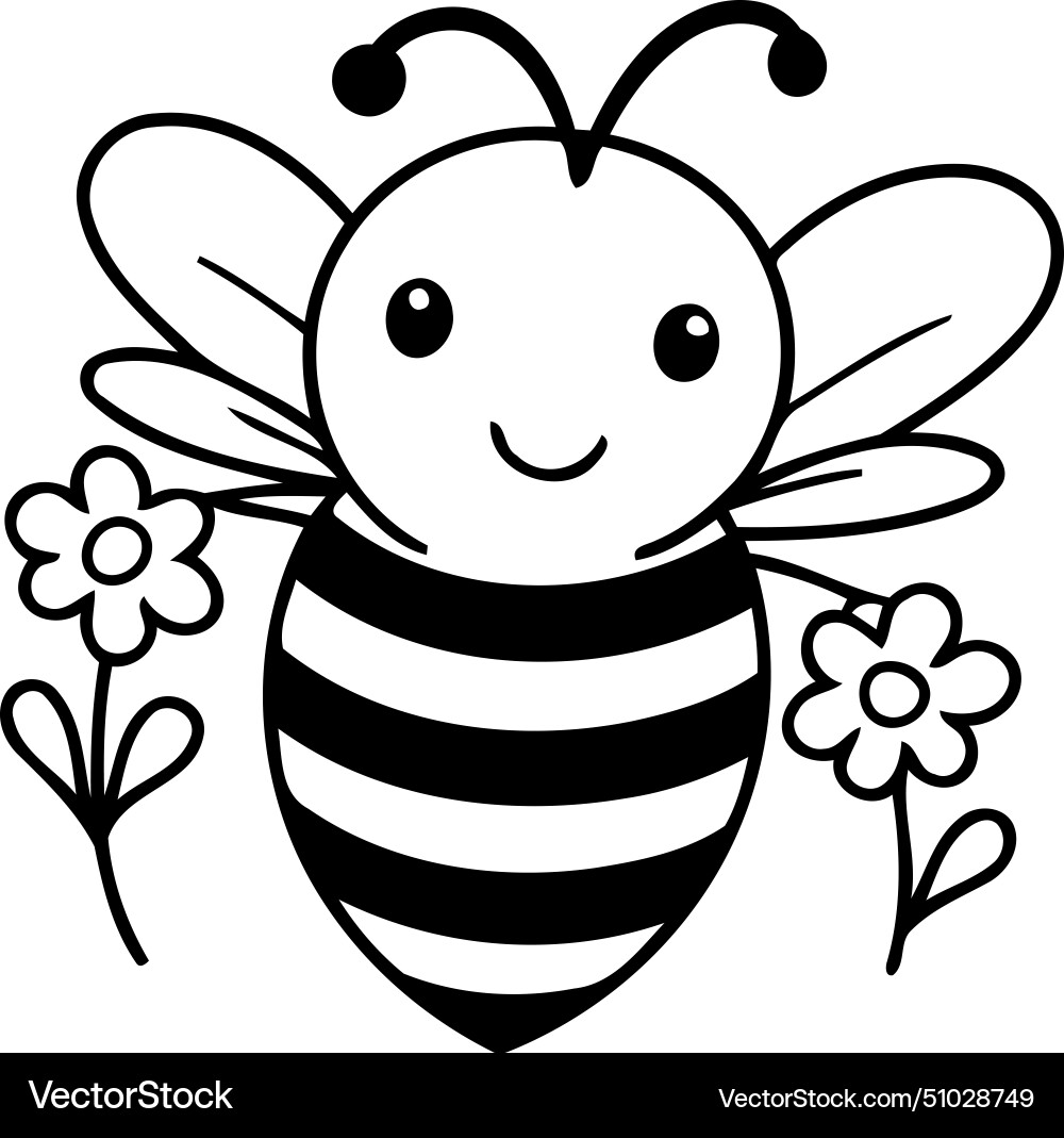 Cute cartoon bee with flower on white background Vector Image