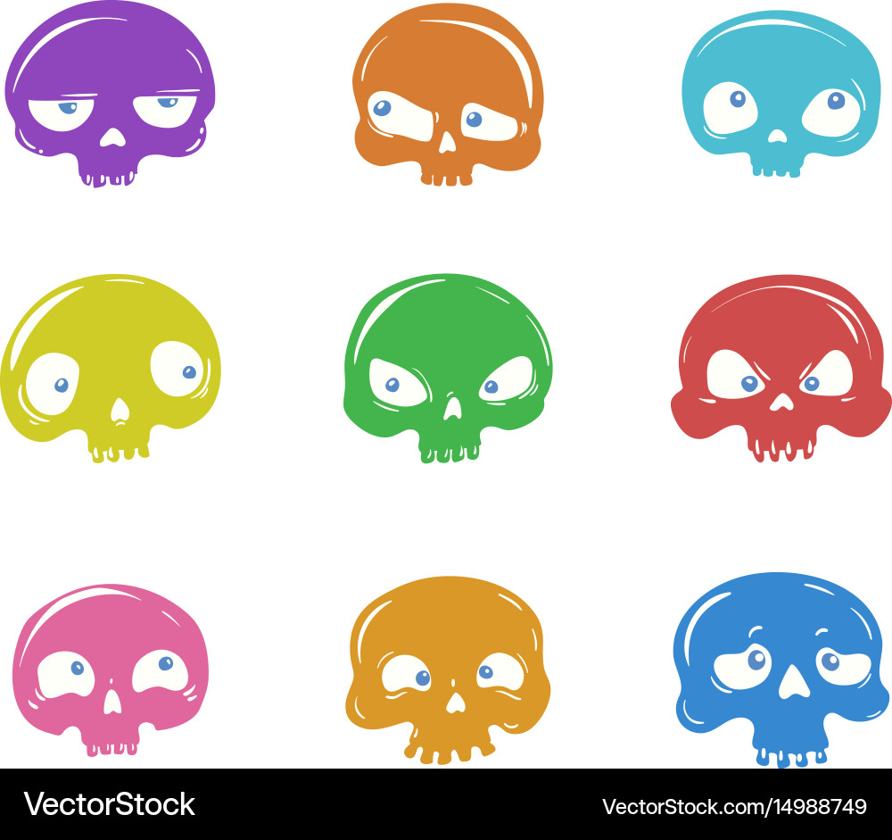 Set of cartoon skulls Royalty Free Vector Image