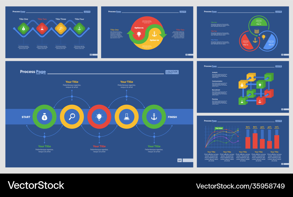 Six planning diagrams slide templates set Vector Image