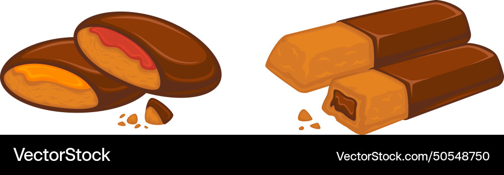 Crunchy cookies with chocolate and jamp filling Vector Image Crunchy cookies with chocolate and jamp filling Vector Image