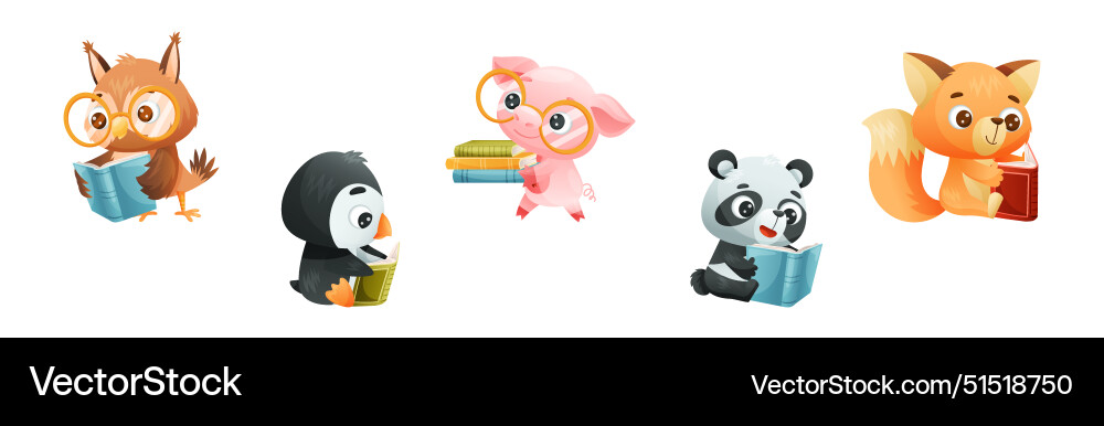 Cute animals reading book enjoying interesting Vector Image