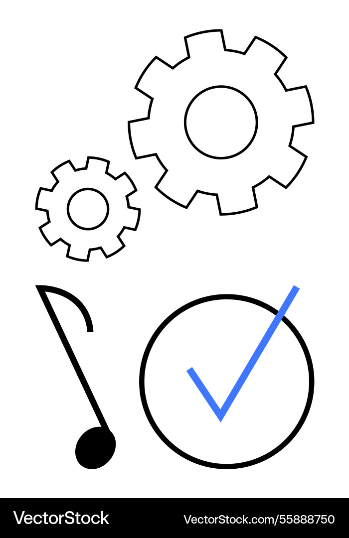 Gears Noten und Scheckzeichen die Lizenzfreies Vektorbild