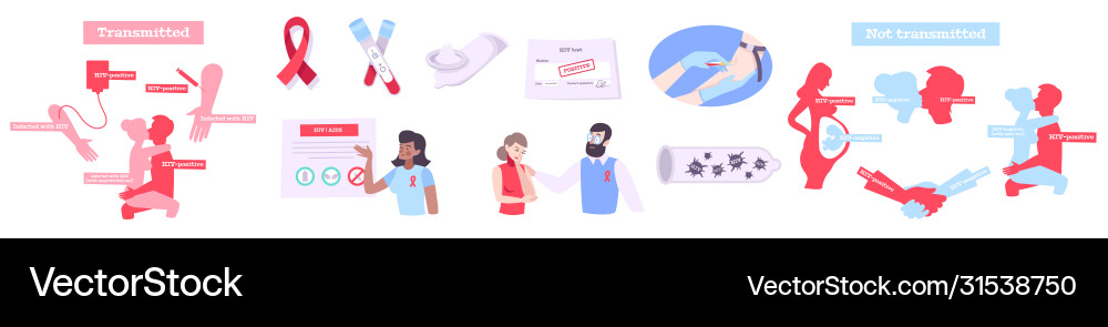 Hiv aids flat set Royalty Free Vector Image - VectorStock