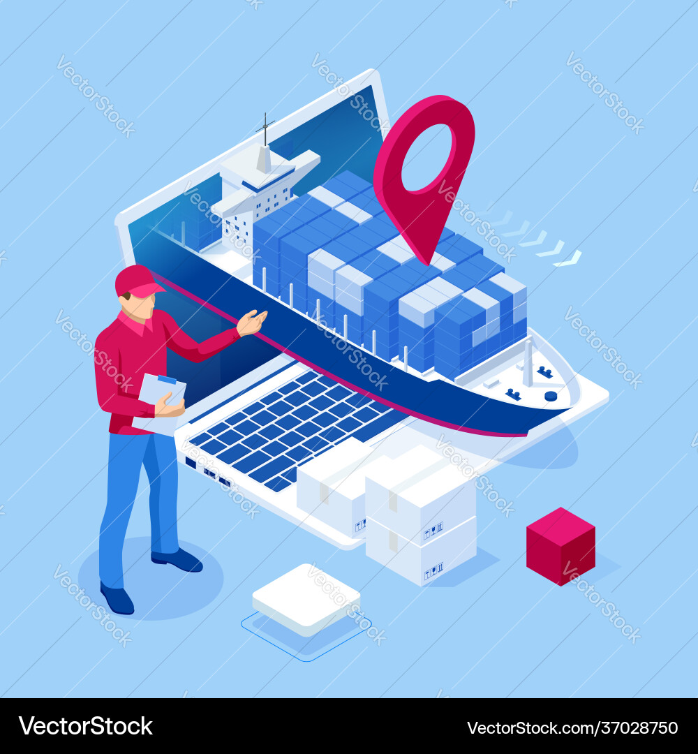 Isometric logistics and delivery sea freight Vector Image