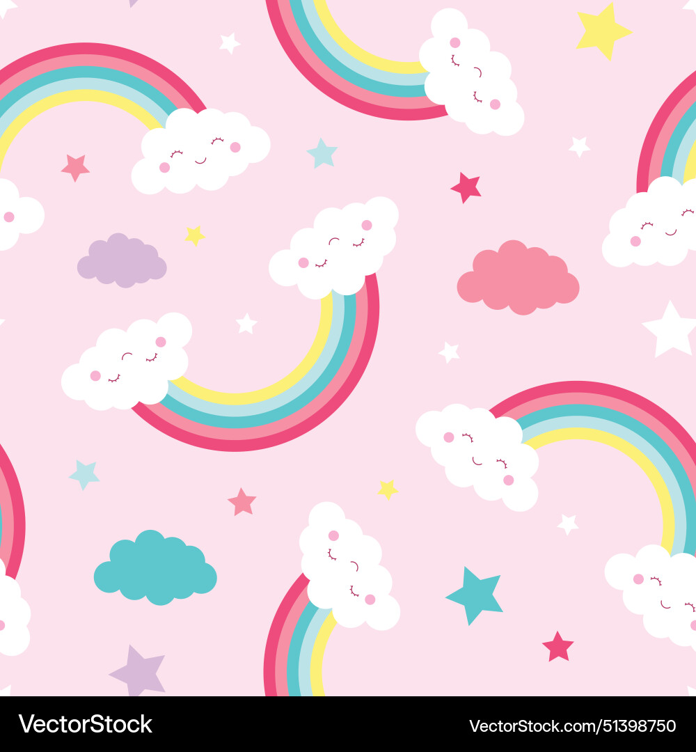 Rainbow seamless pattern on a pink background Vector Image
