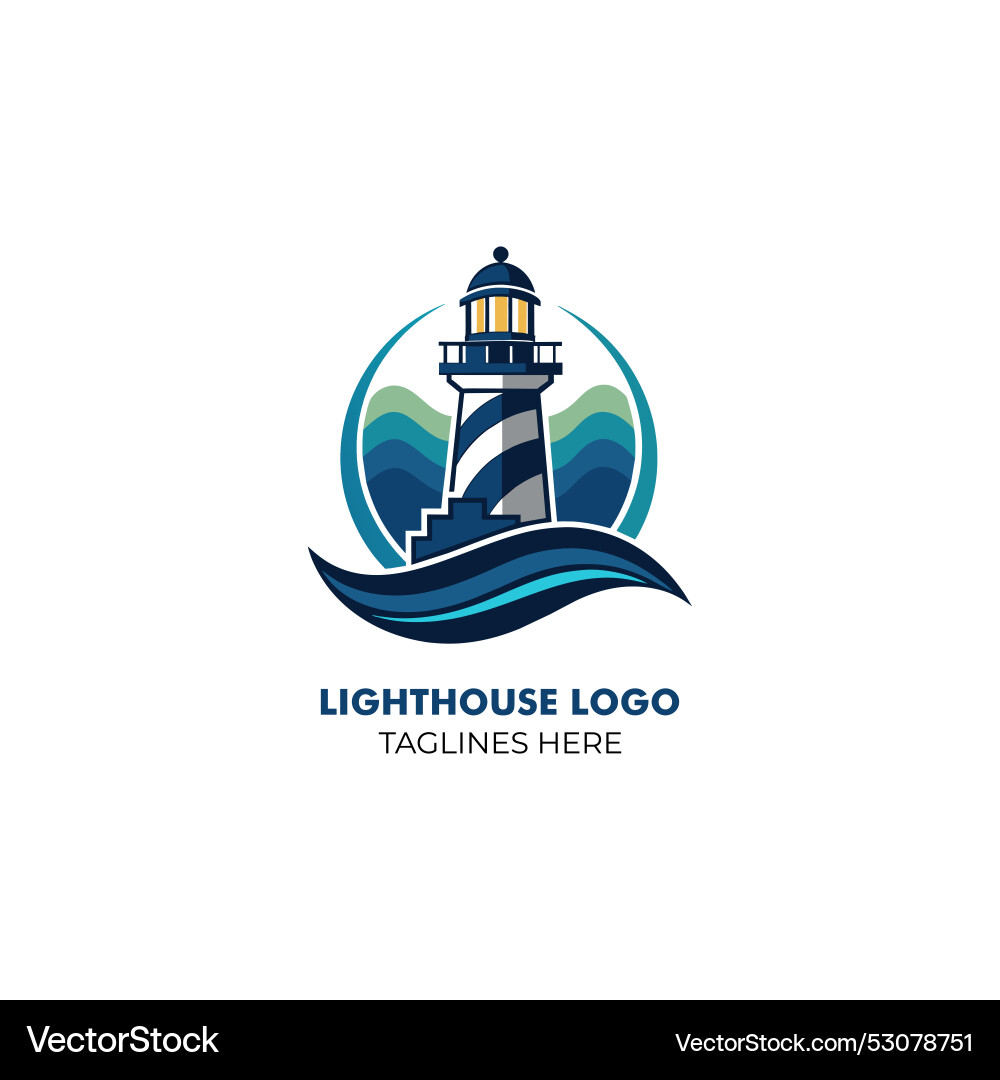 A lighthouse logo featuring waves and guidance Vector Image