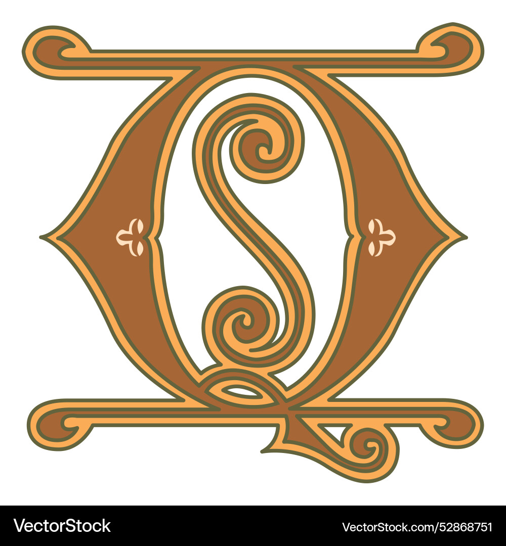 Art ginger initial caps font capital letter q Vector Image