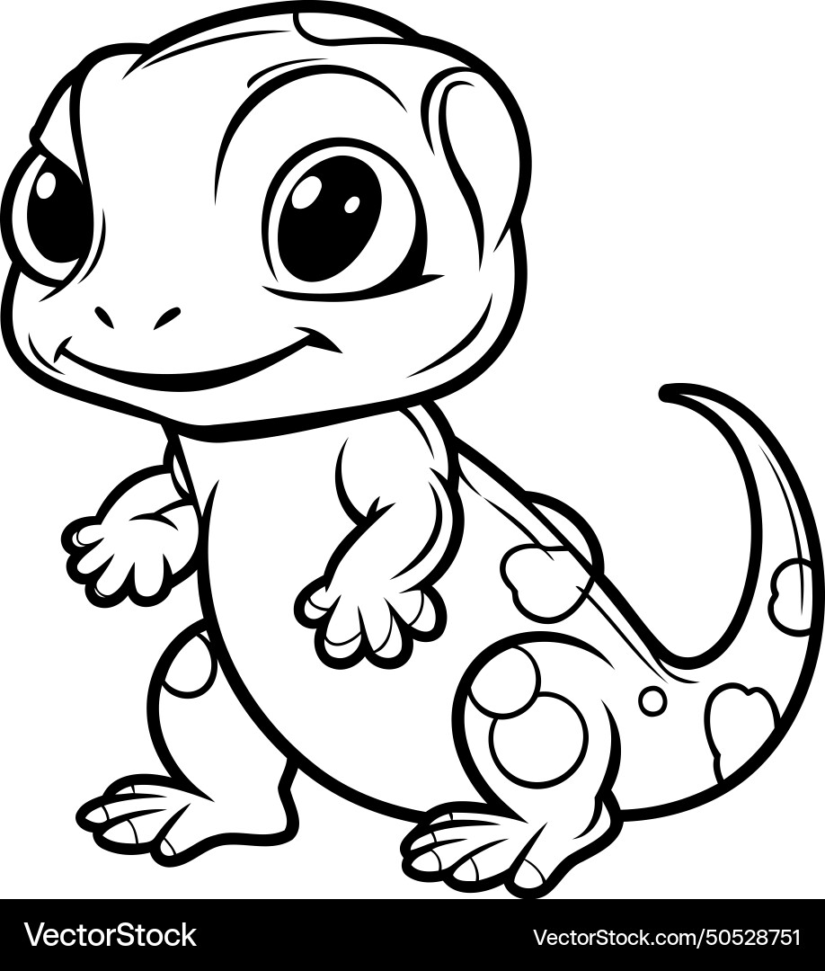 Cute little lizard - black and white cartoon Vector Image