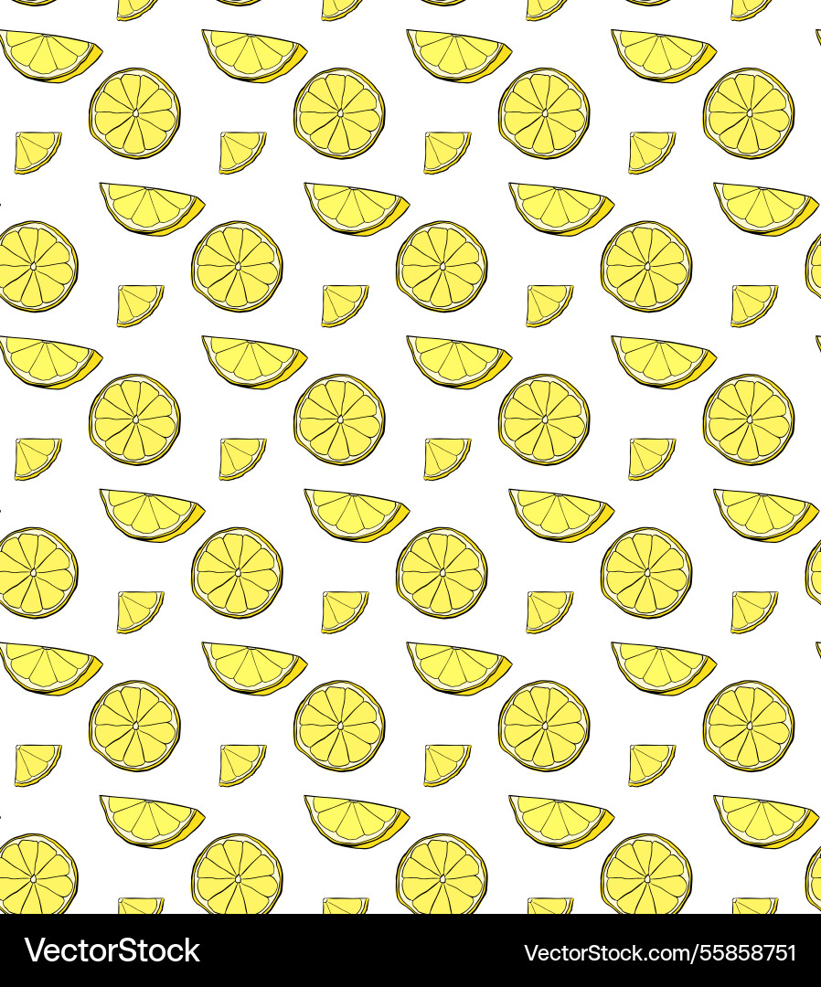 Lemon slices seamless pattern graphic line ink Vector Image