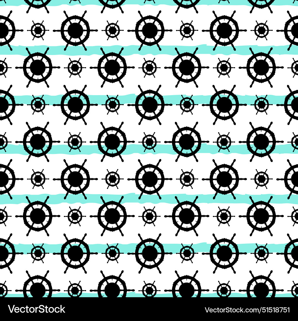 Marine seamless pattern with ship steering wheel Vector Image