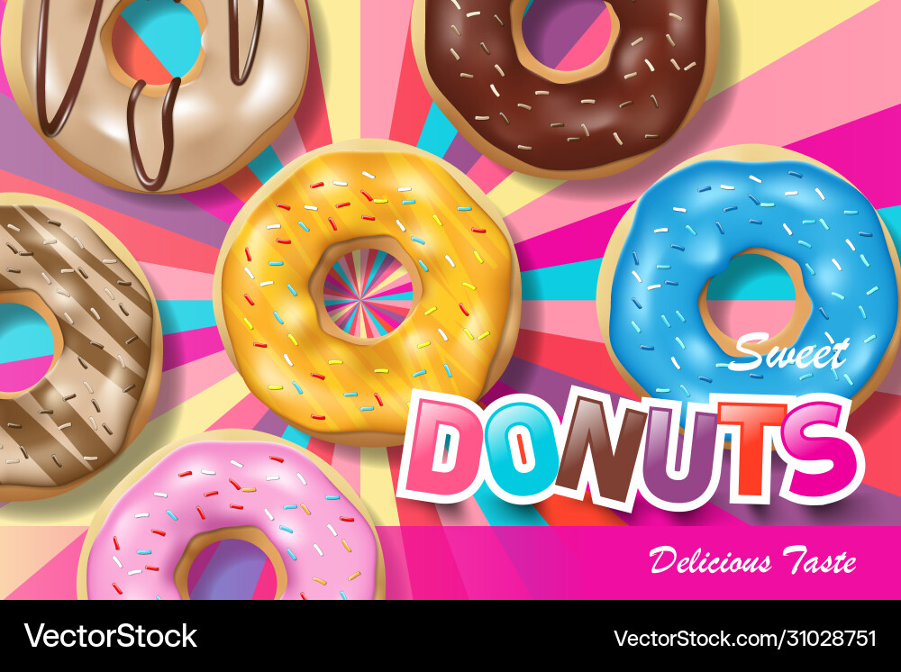 Set colorful glazed donuts for ads sweet Vector Image