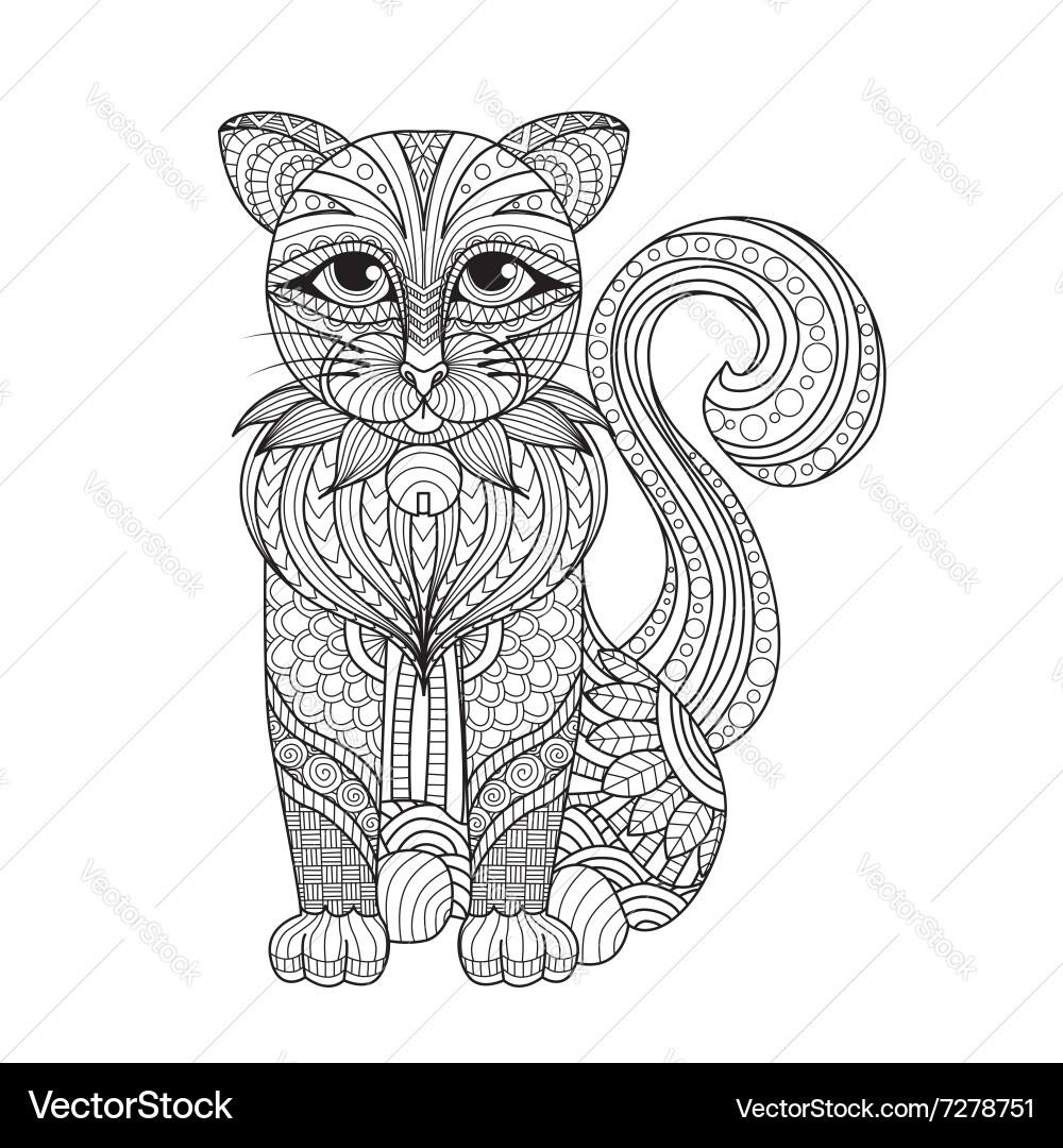 Zentangle Cat Coloring Page Royalty Free Vector Image