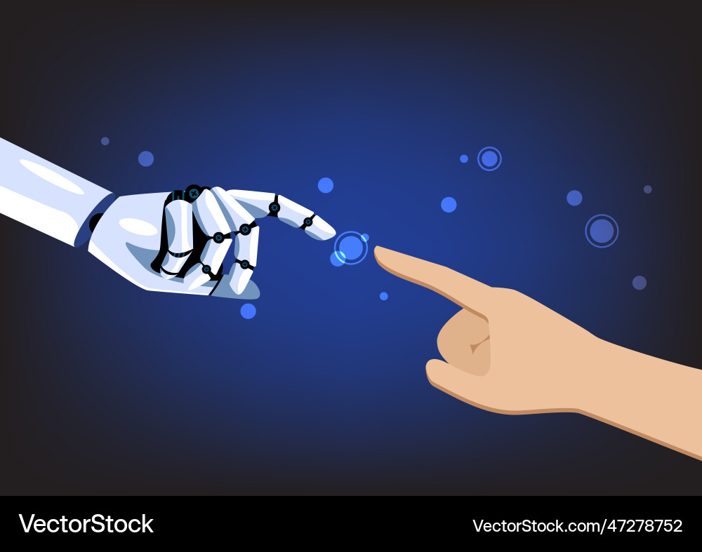 Hands of robot and human touching Royalty Free Vector Image