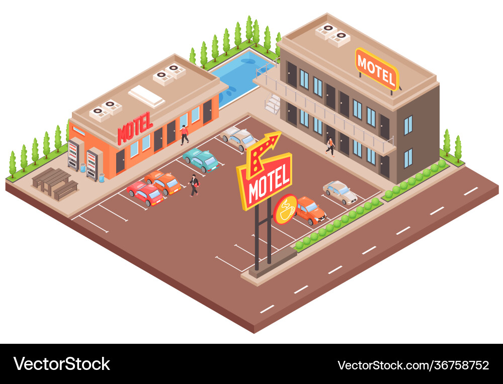 Motel color isometric concept Royalty Free Vector Image