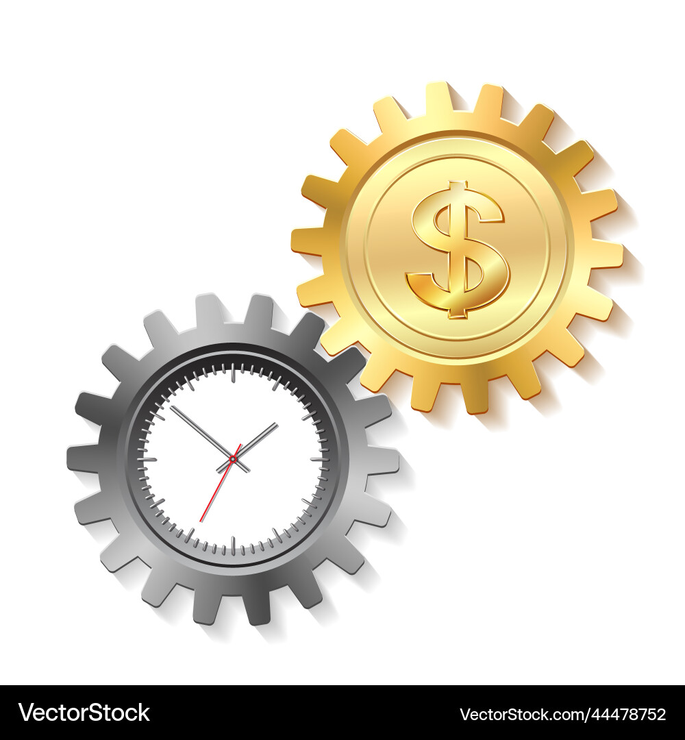 Time is money concept clock and dollar with gears Vector Image