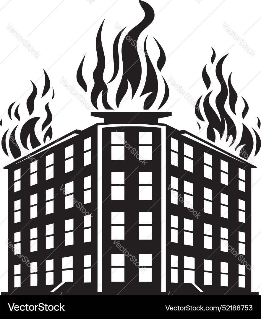 Emergency management building on fire black logo Vector Image