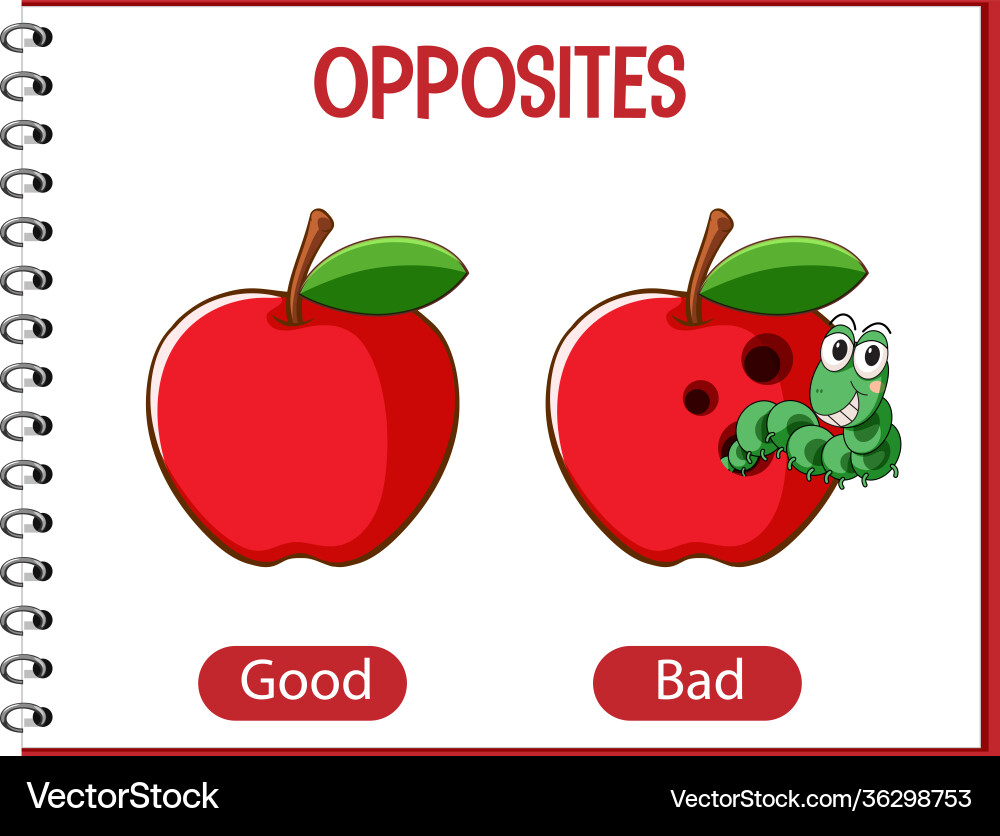 Opposite words with good and bad Royalty Free Vector Image