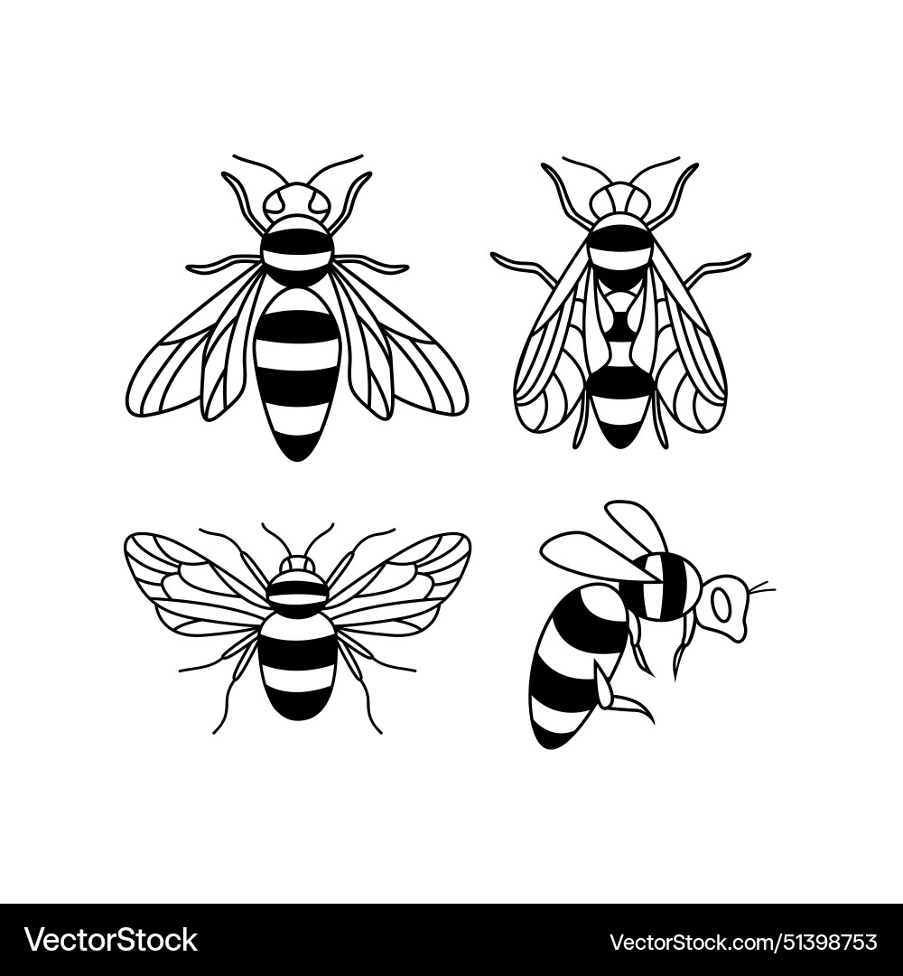 Set of flying honey bee Royalty Free Vector Image