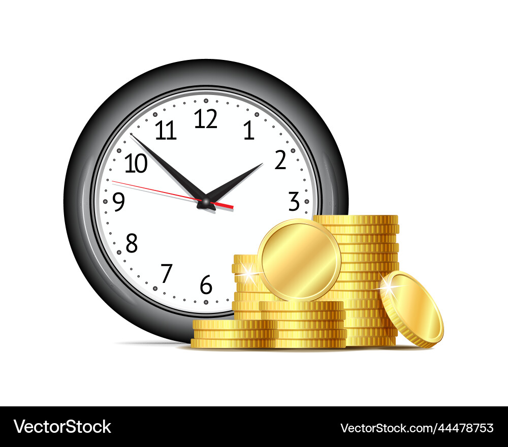 Time is money concept office clock with stack Vector Image