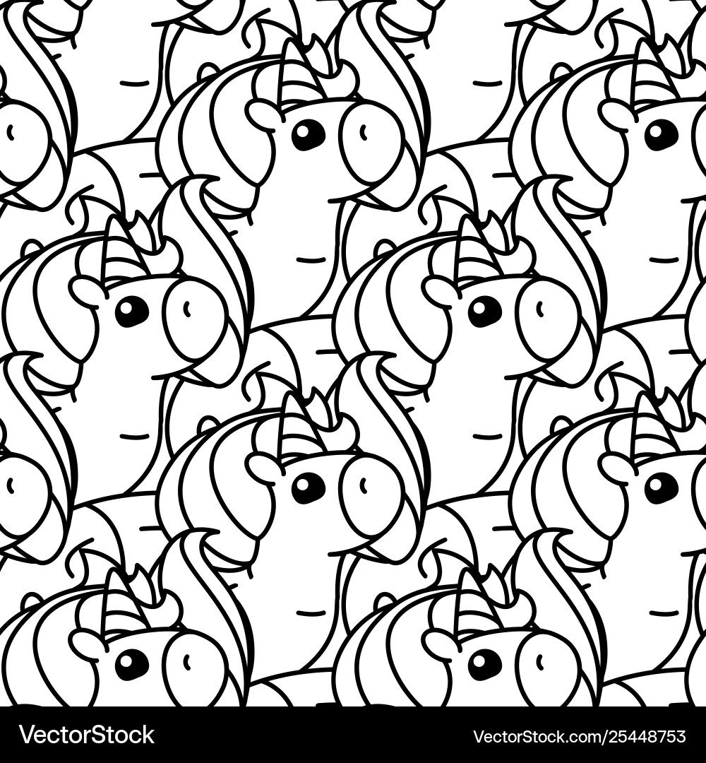 Unicorn pattern coloring page Royalty Free Vector Image