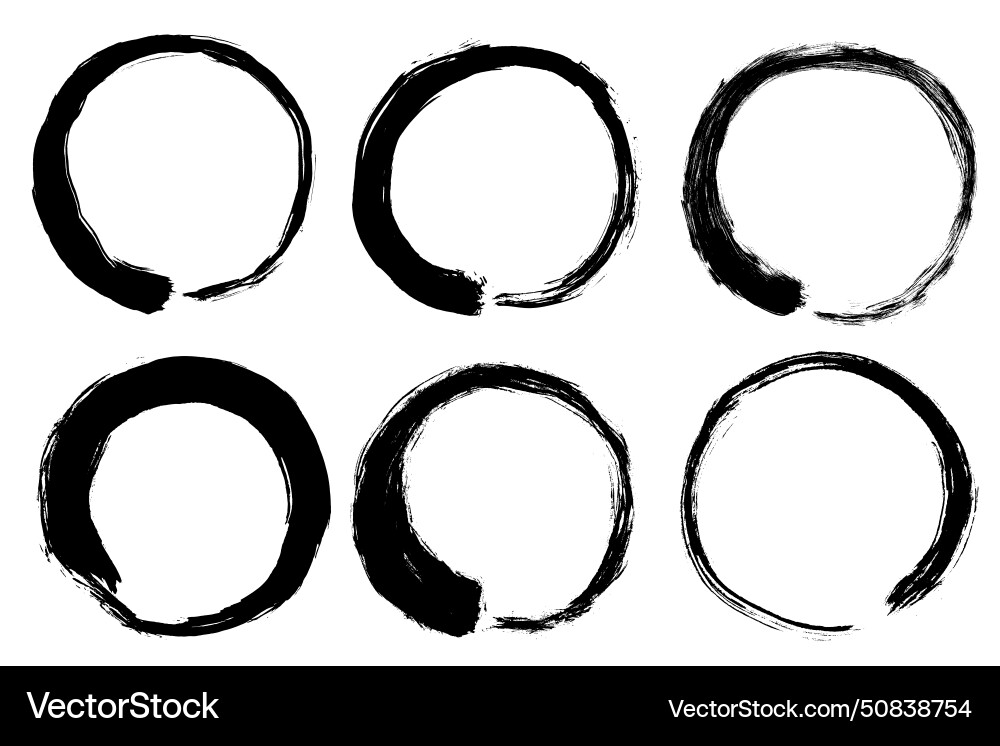 Enso zen black circle set round ink brush stroke Vector Image