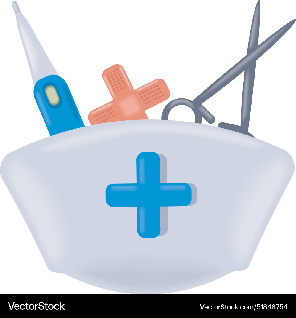 Nurse hat and medical objects for treatment Vector Image