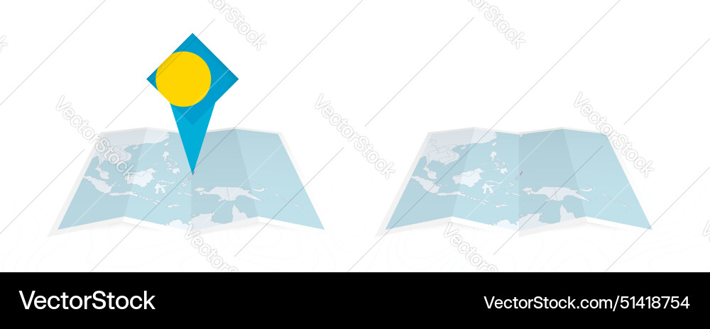 Two versions of an palau folded map one with a Vector Image