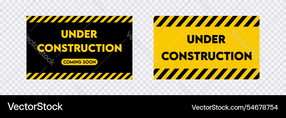 Under construction site banner sign in transparent