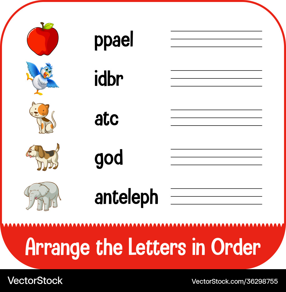 Arrange letters in order with pictures Royalty Free Vector