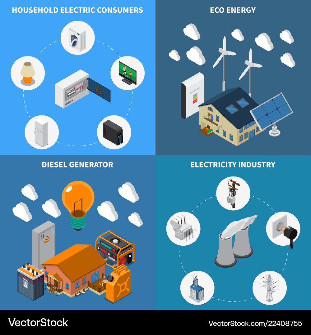 Electricity power isometric concept Royalty Free Vector