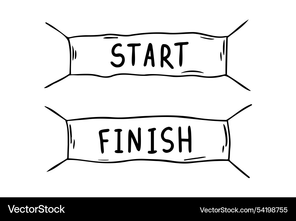 Hand drawn start and finish doodle line banners Vector Image