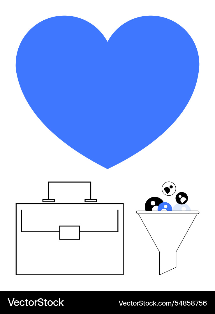 Blue heart briefcase and funnel filled Royalty Free Vector