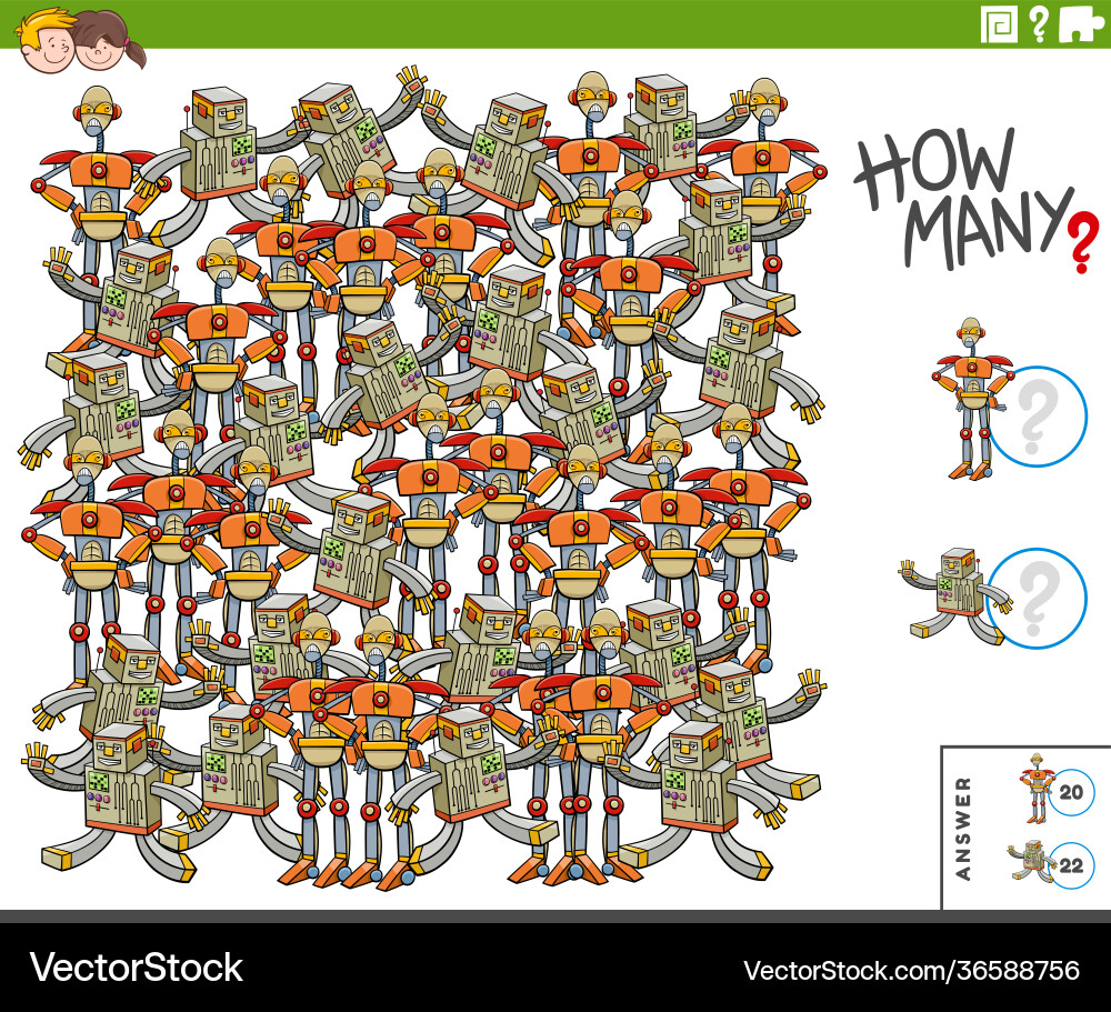 Counting cartoon robots educational task for kids Vector Image