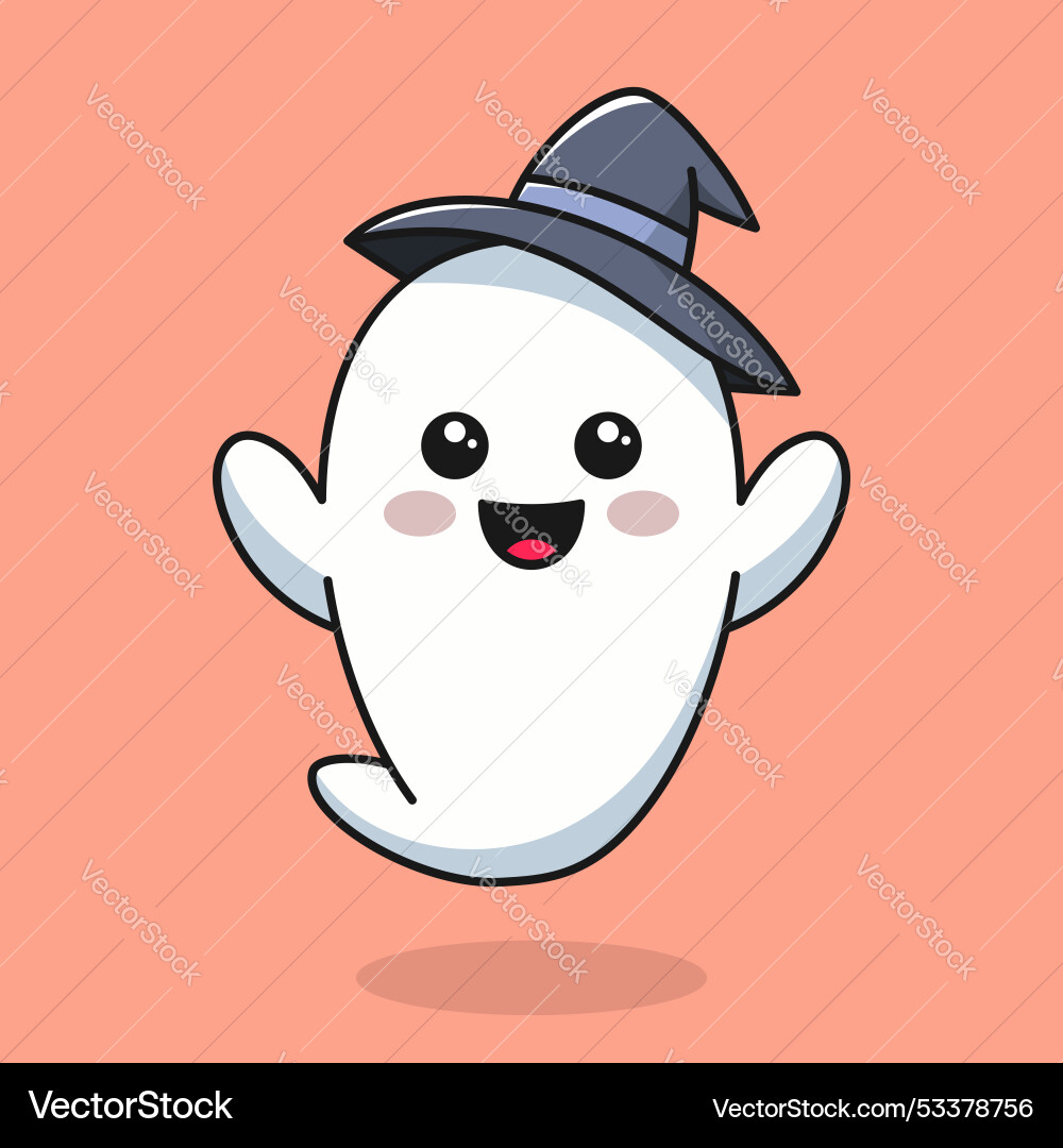 Cute ghost in witch hat halloween background Vector Image