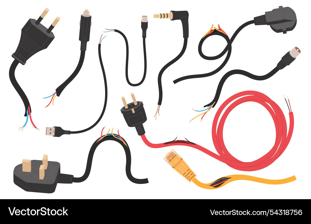 Damaged electronic cables danger with voltage due Vector Image