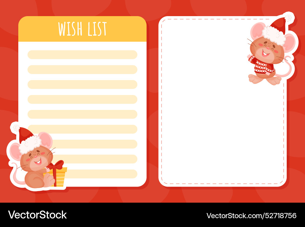 Empty wish list card with cute little mouse Vector Image