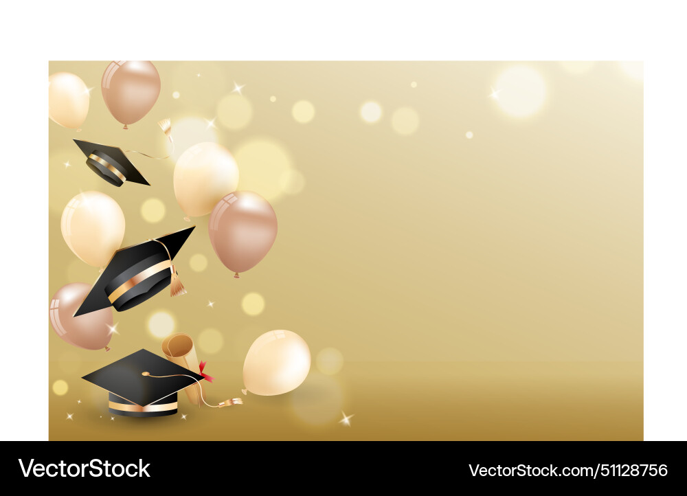 Graduation background with cap and gold Royalty Free Vector