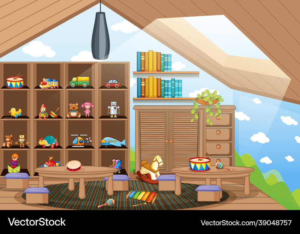 Empty kindergarten room with many kid toys Vector Image