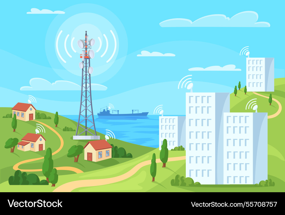 Telecom tower signal city wireless Royalty Free Vector Image