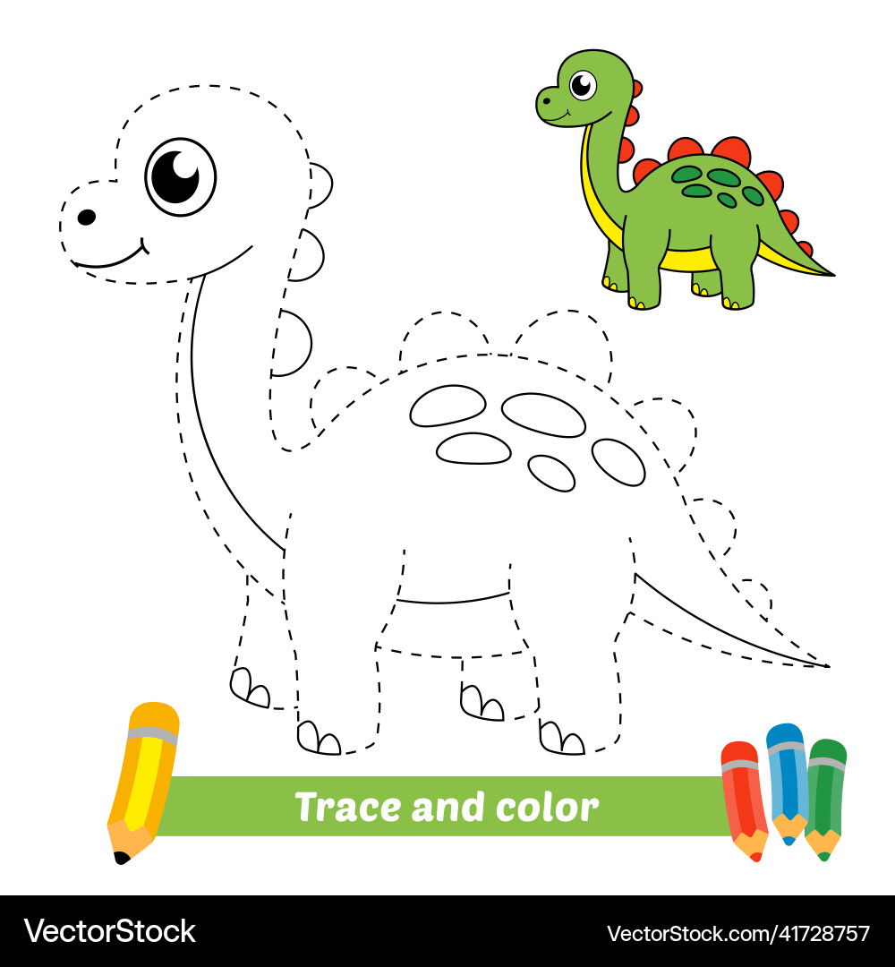 Trace and color for kids dinosaur Royalty Free Vector Image